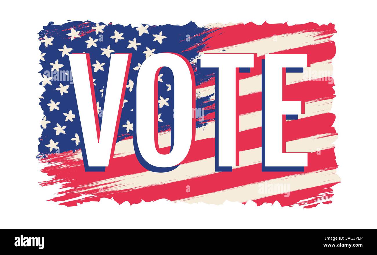 Vector vintage American flag with vote text. Vintage USA flag for the ...