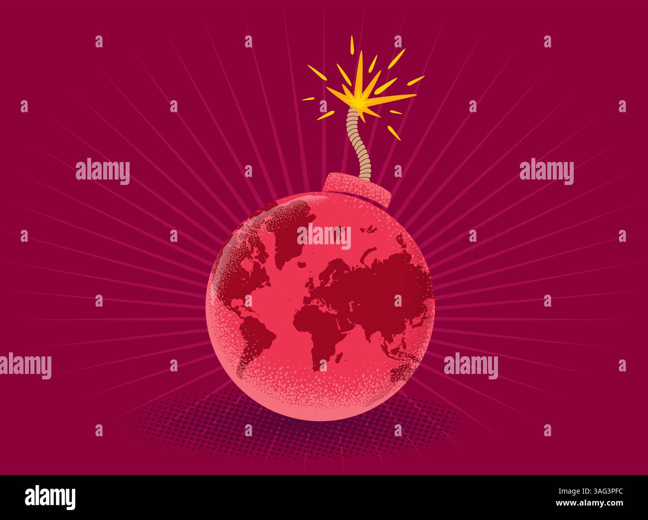 Vector vintage poster of a bomb with World map. Earth like bomb. World ...