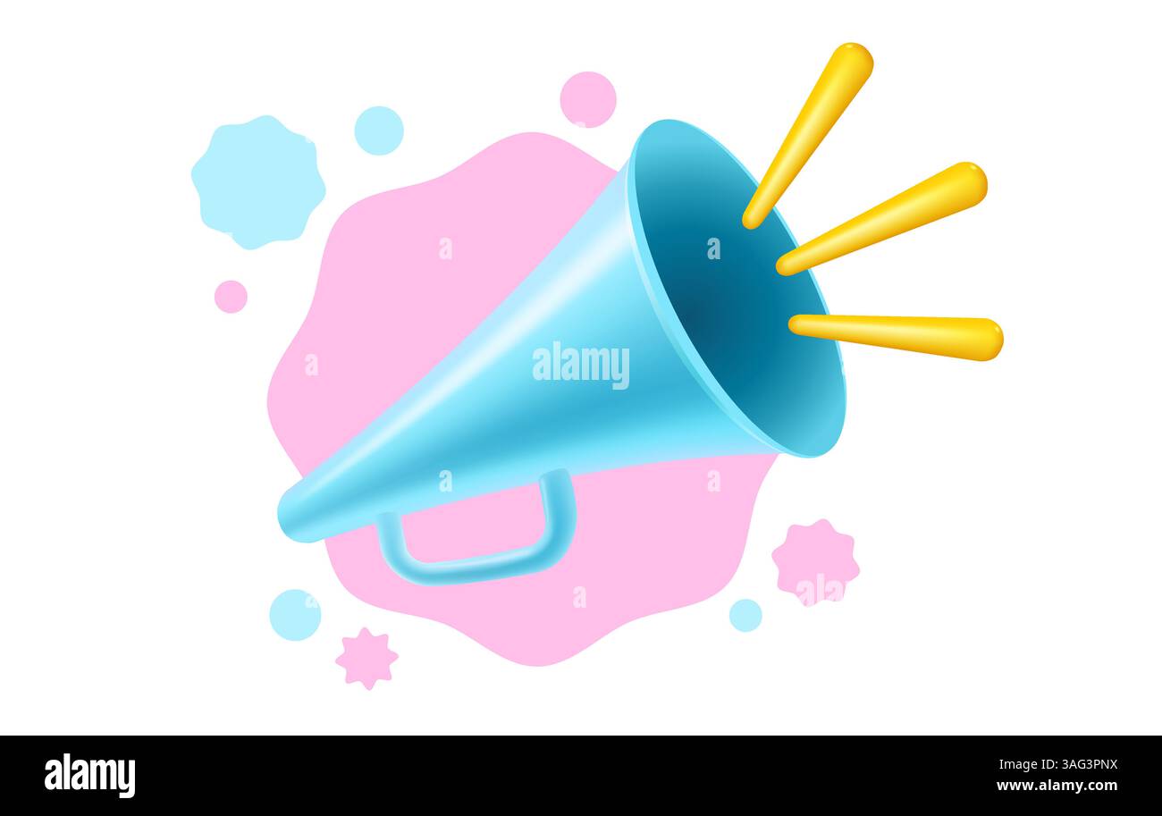 Vector vintage blue megaphone in realistic 3d style. Vector illustration of retro loudspeaker on ...