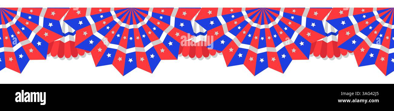US flag round bunting decoration, isolated vector set for american ...