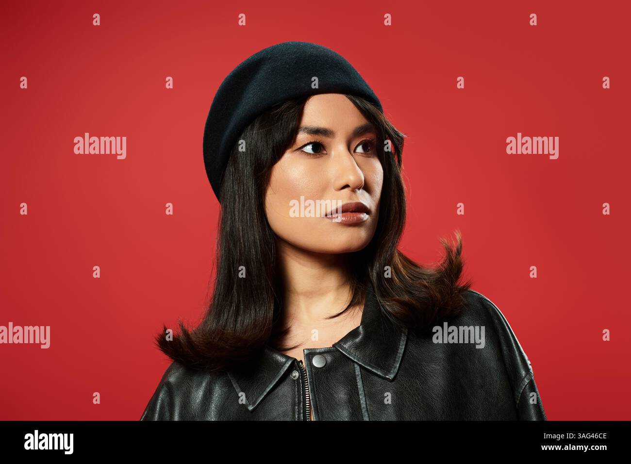 Stylish asian woman poses in trendy attire, showcasing youth culture ...