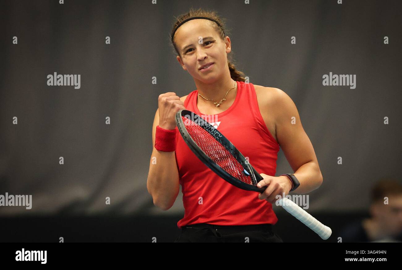 Belgian Hanne Vandewinkel celebrates during a tennis match against ...