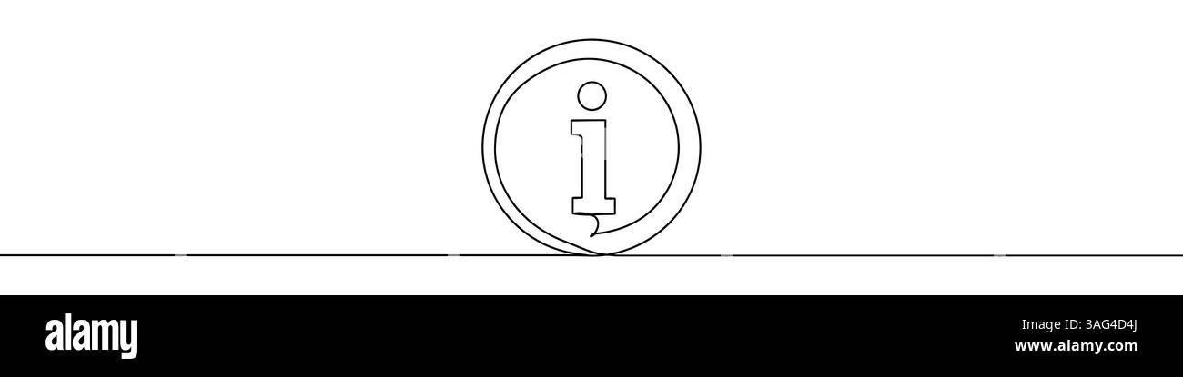 Info icon drawn with one line. Black outline of the letter "i" in a ...