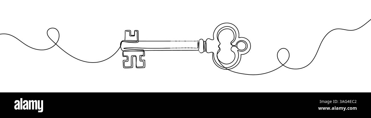 Key icon drawn with one line. Black outline of a key made with a single ...