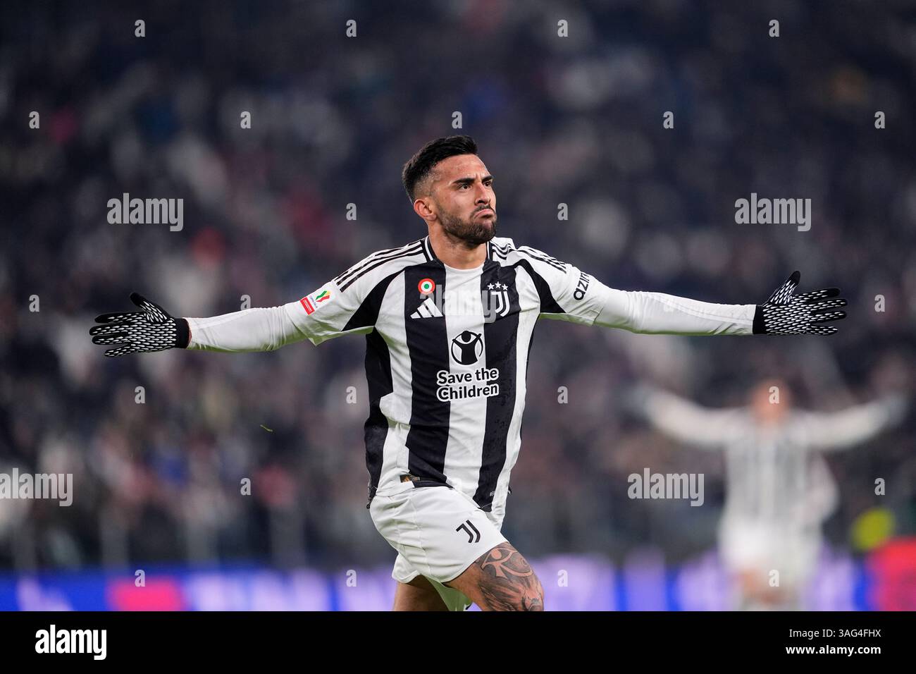 JuventusÕ Nico Gonzalez celebrates after scoring the 4-0 goal for his ...