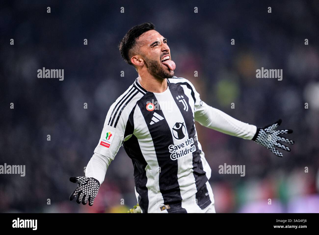 JuventusÕ Nico Gonzalez celebrates after scoring the 4-0 goal for his ...
