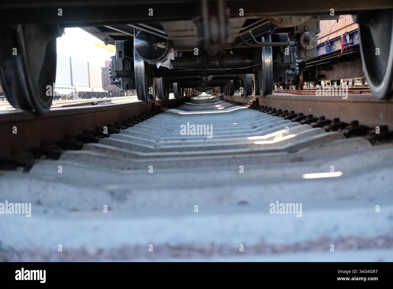 Metal structures for transporting goods on the railway track. Rails and ...