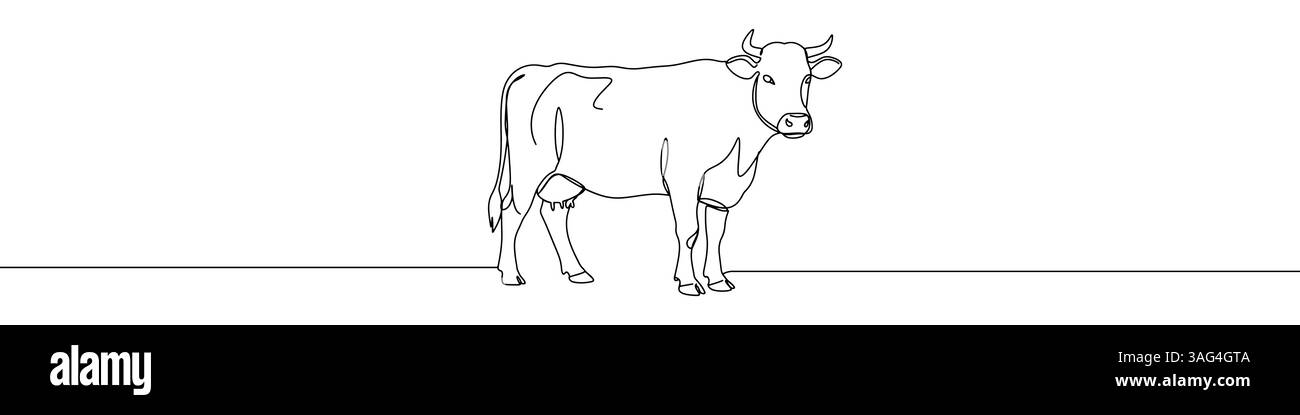 Cow icon drawn with one line. Black outline of a cow made with a single ...