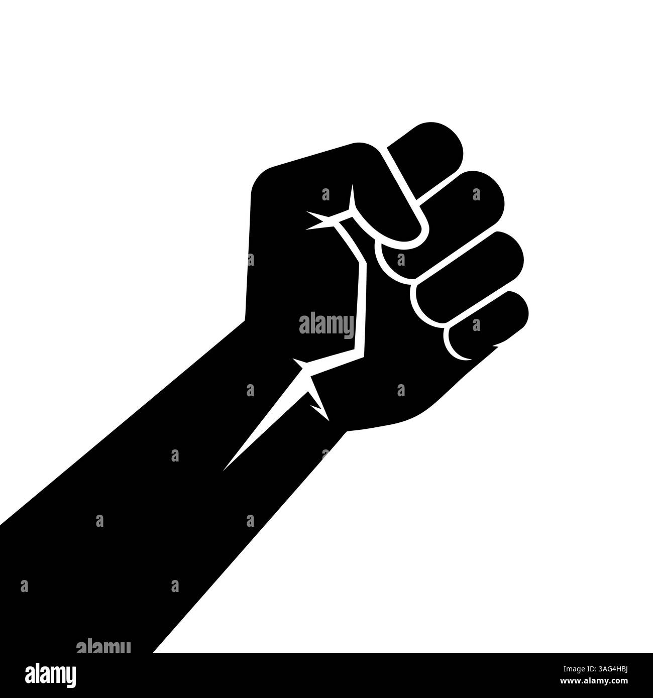 Raised fist icon. Black fist raised upward, isolated on white ...