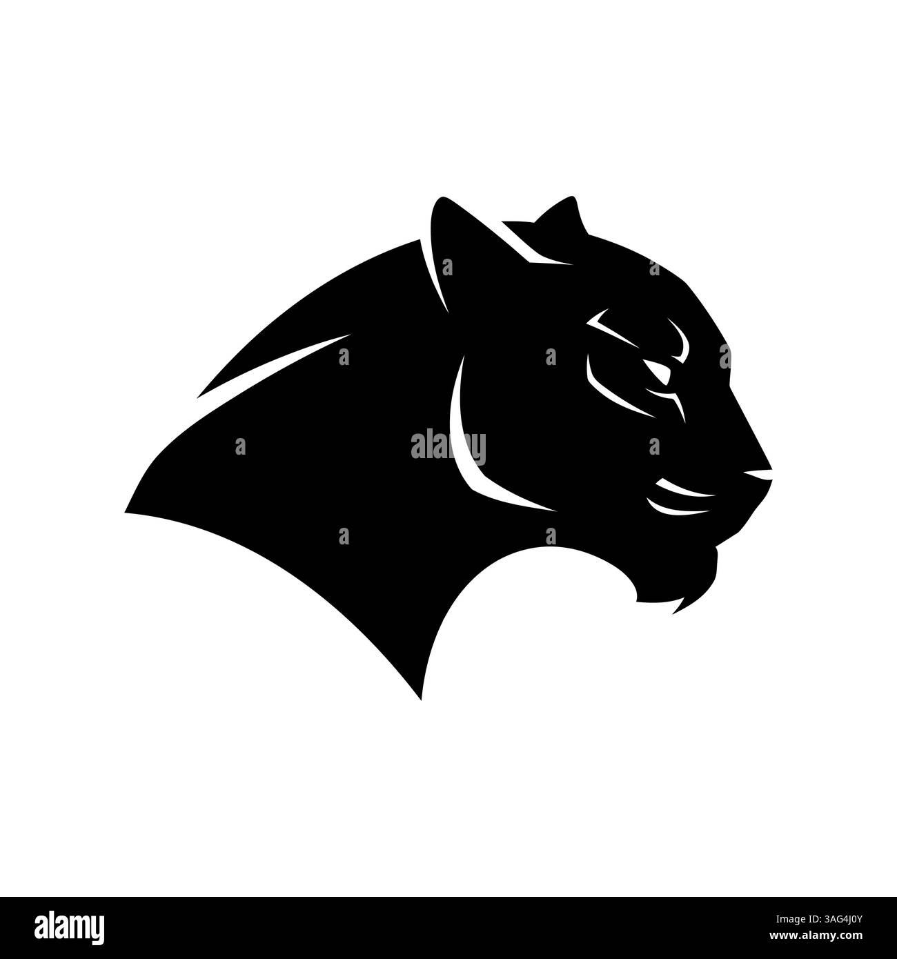 Panther head icon. Black and white icon of a panther's head, isolated ...