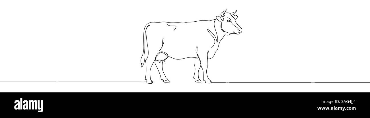 Cow icon drawn with one line. Black outline of a cow made with a single ...