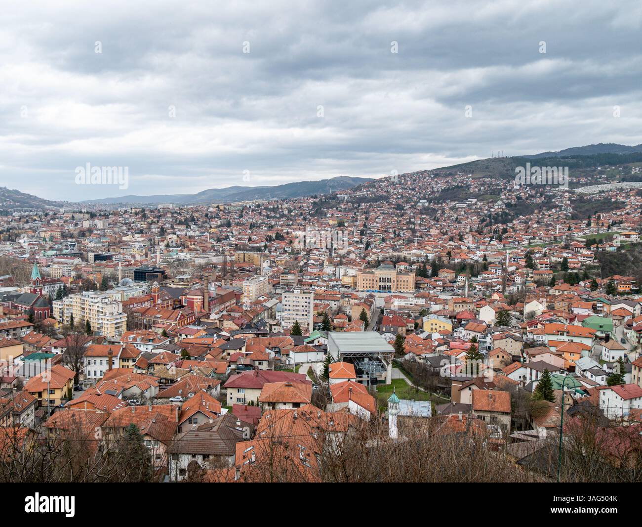 Aerial views of the Old Town of Sarajevo, Bosnia and Herzegovina, seen ...