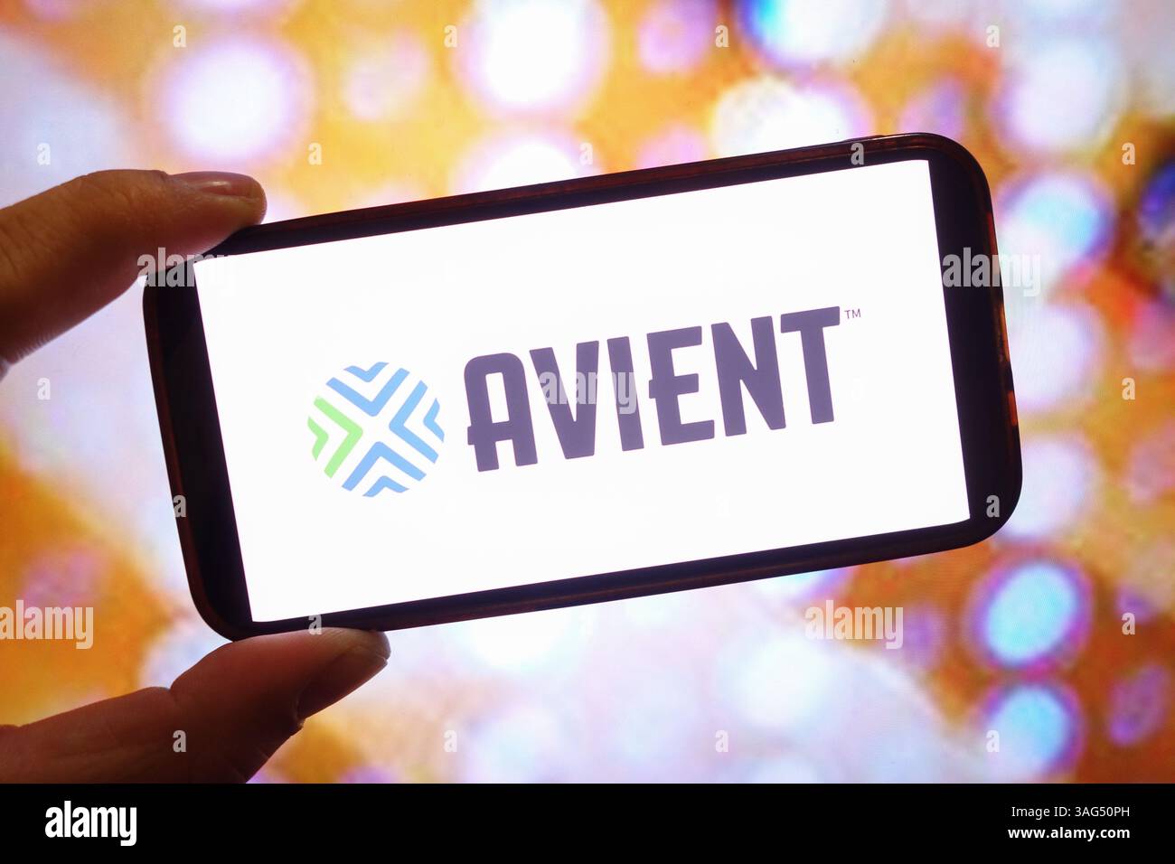 In this photo illustration, the Avient company logo is seen displayed ...