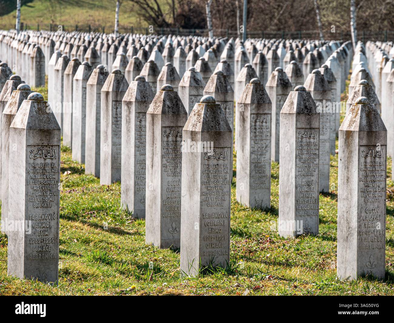 Tombstones at the Srebrenica–Potočari Memorial and Cemetery for the ...