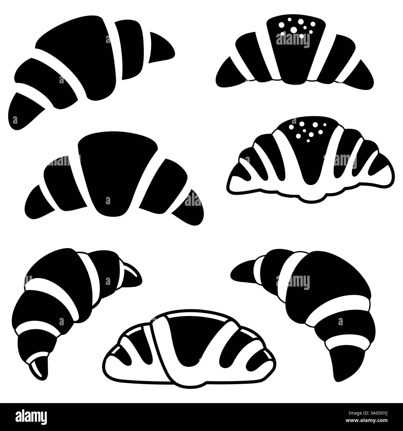 Croissant icons. Black croissant icons isolated on white background ...