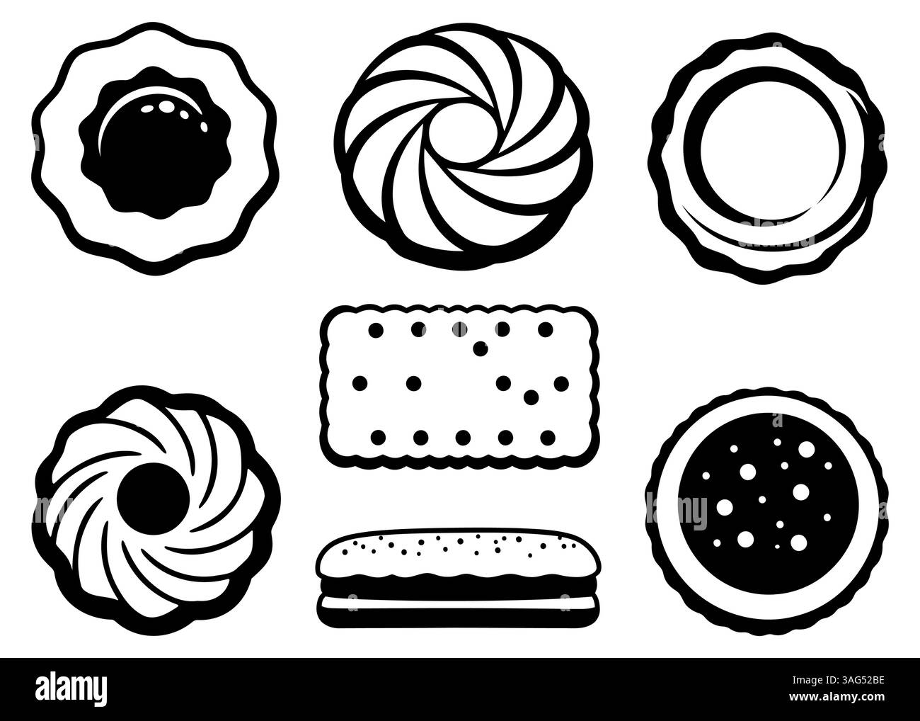 Cookies icons. Black outline cookies icons isolated on white background ...