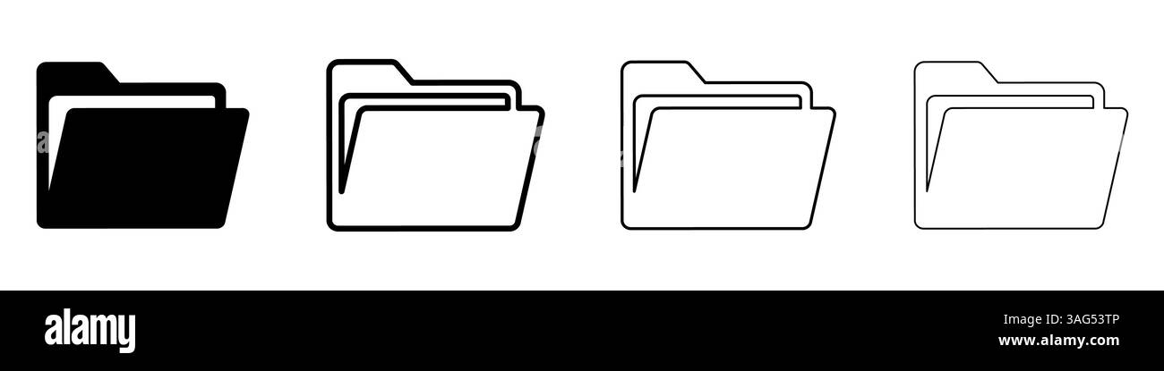 Folder icons. Black and white folder icons isolated on white background ...