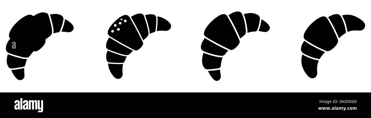 Croissant icons. Black croissant icons isolated on white background ...