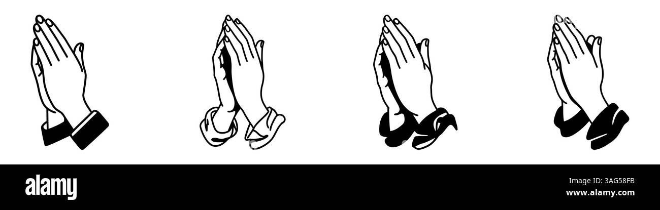 Praying hands icons. Black praying hands icons isolated on white ...