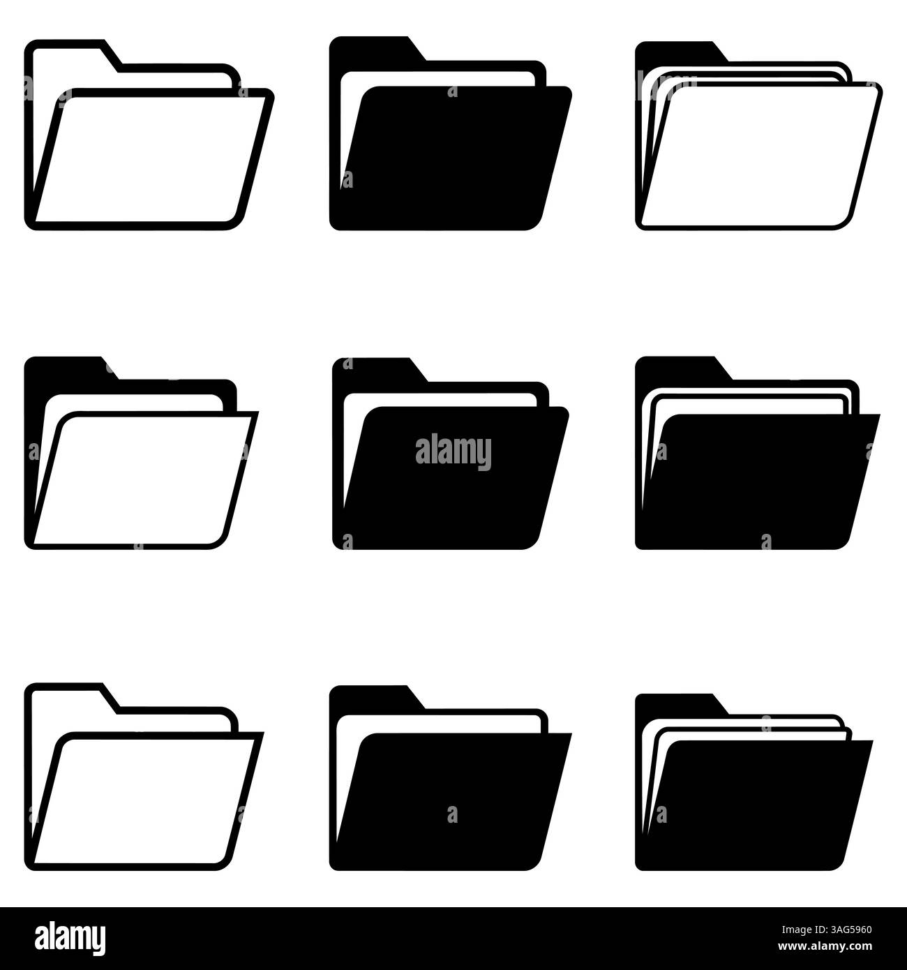 Folder icons. Black and white folder icons isolated on white background ...