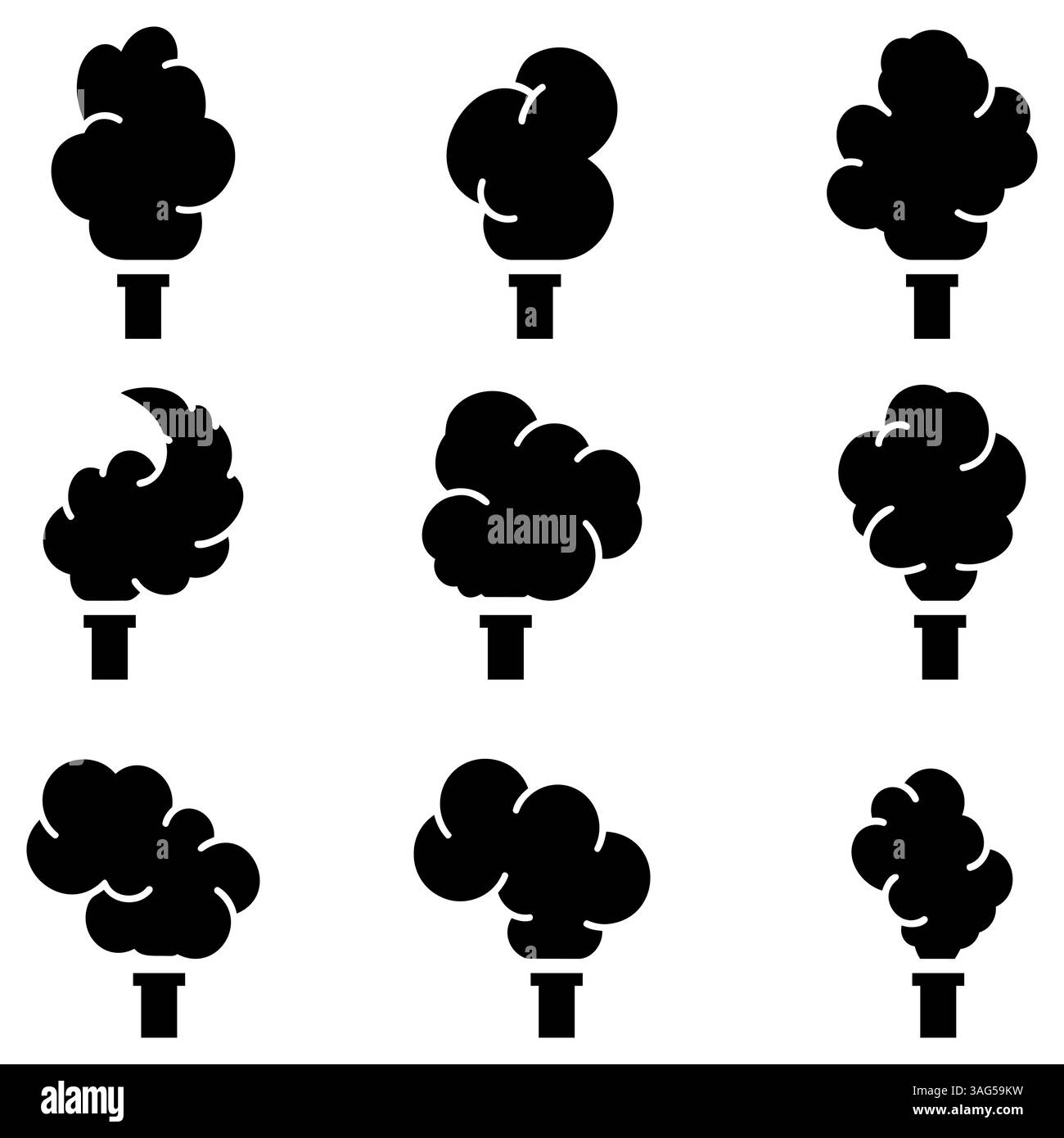 Chimney smoke icon. Black chimney smoke icons in flat design. Vector ...