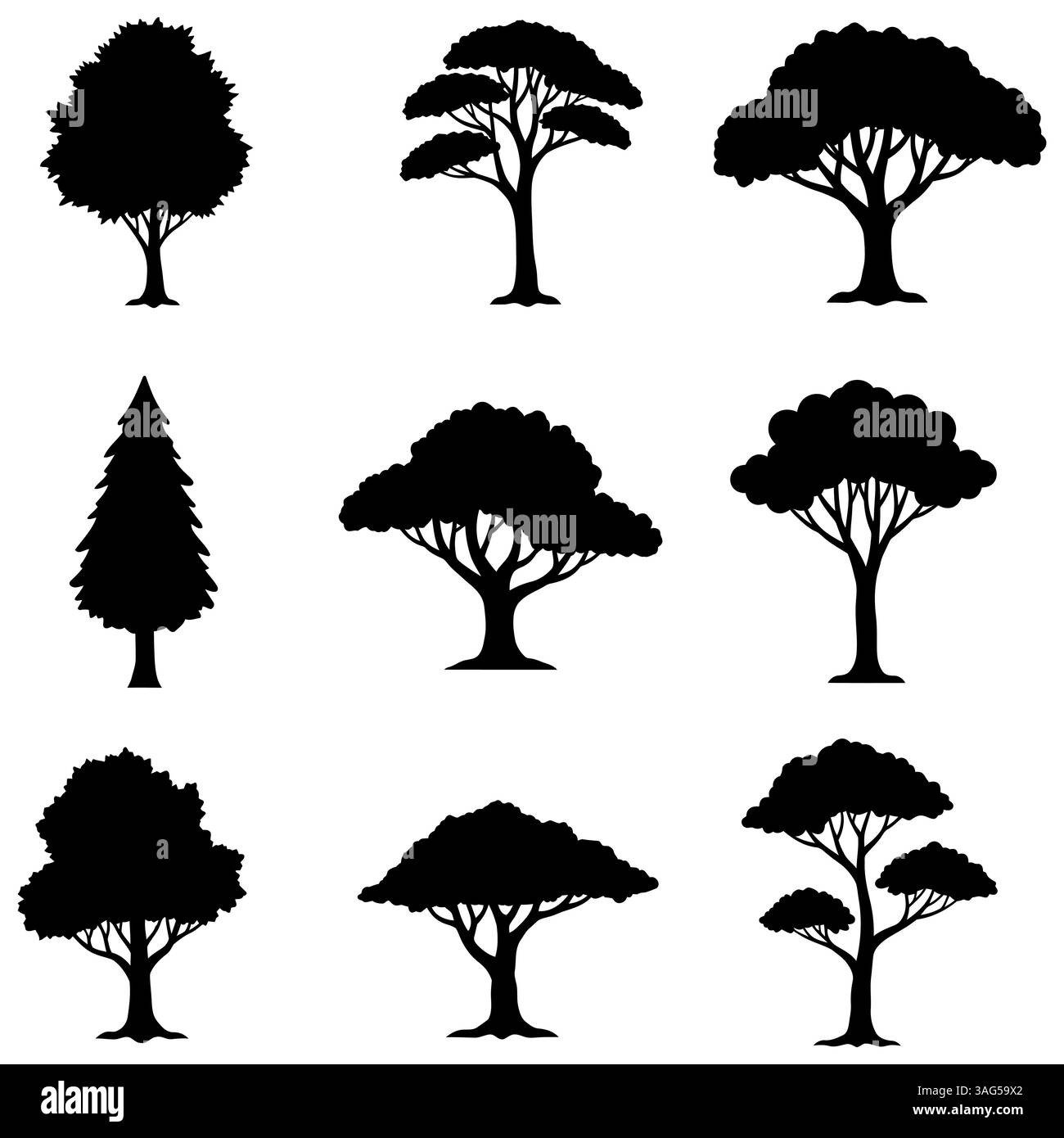 Tree icons. Black tree icons isolated on white background. Vector ...