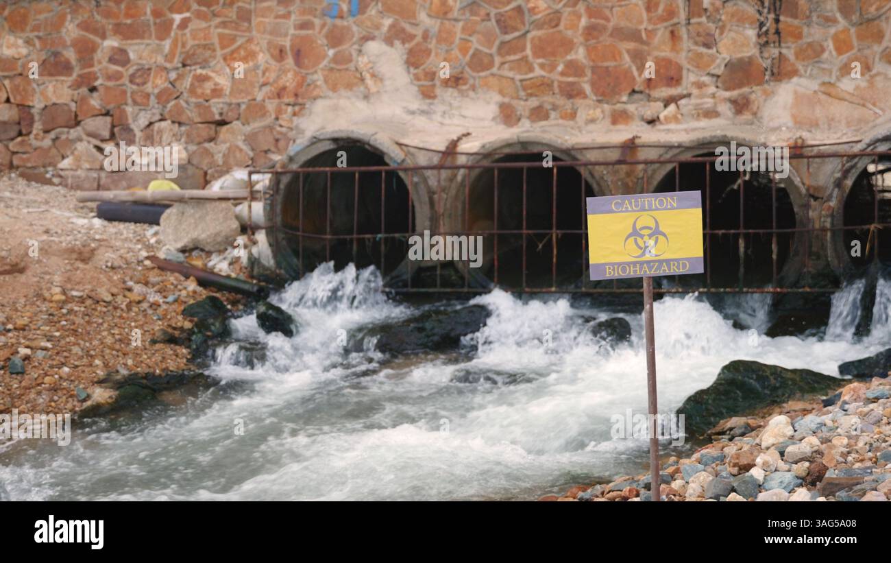 Close up of warning sign lable biohazard caution of collects sample of ...