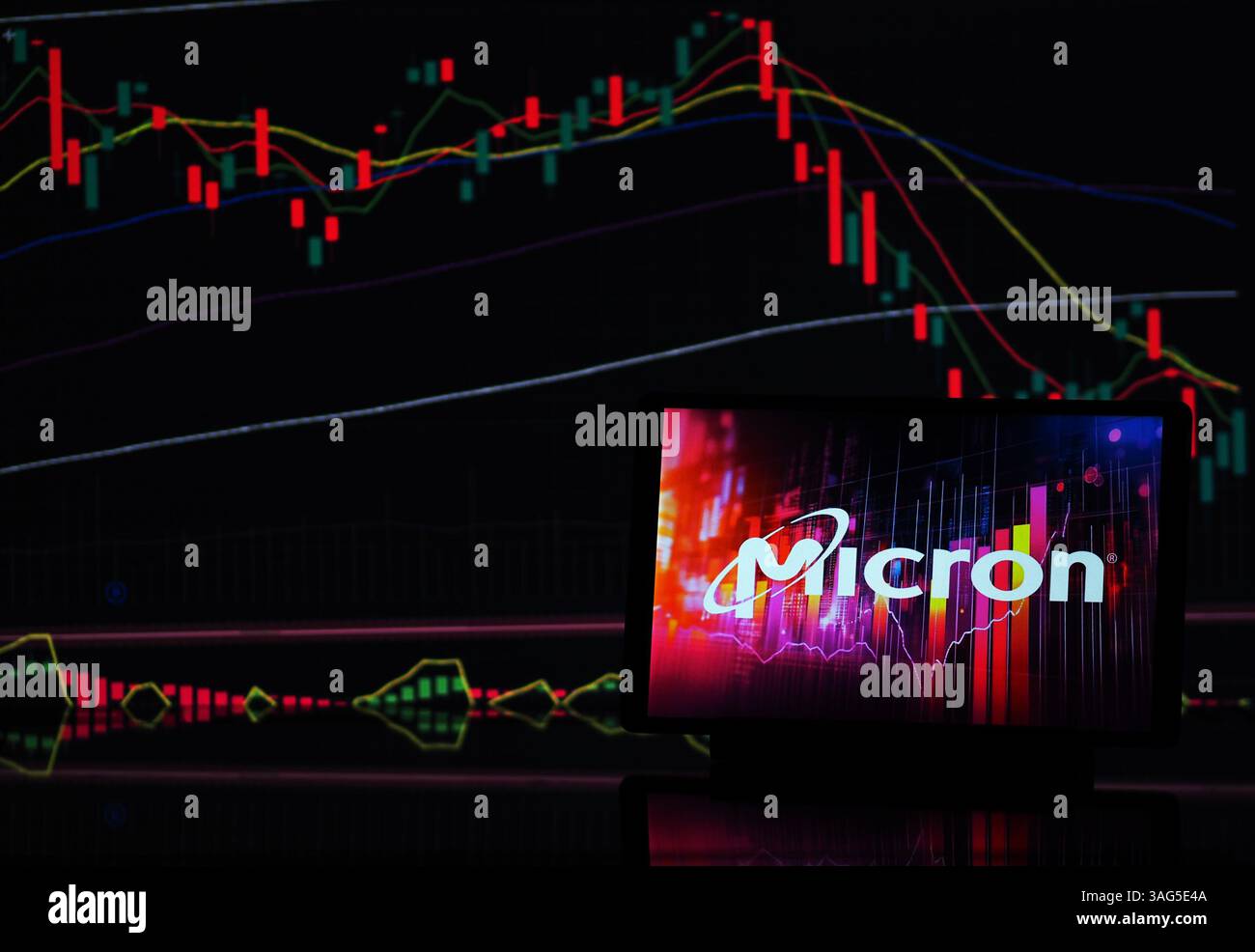 In this photo illustration, a Micron Technology logo seen displayed on a monitor. (Photo by Igor ...