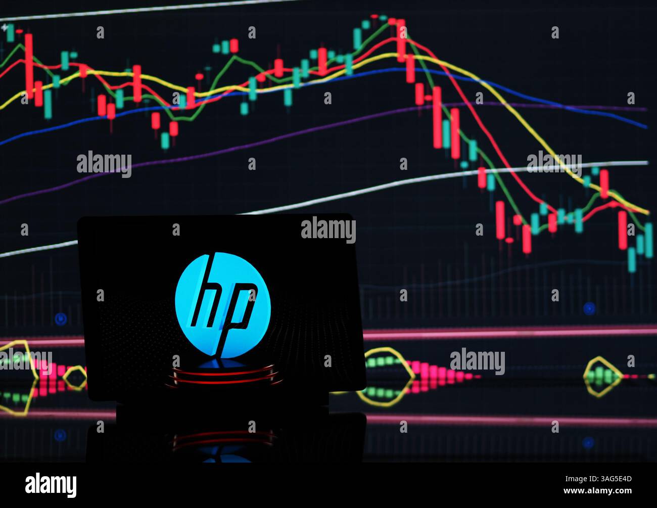 In this photo illustration, a HP logo seen displayed on a monitor ...