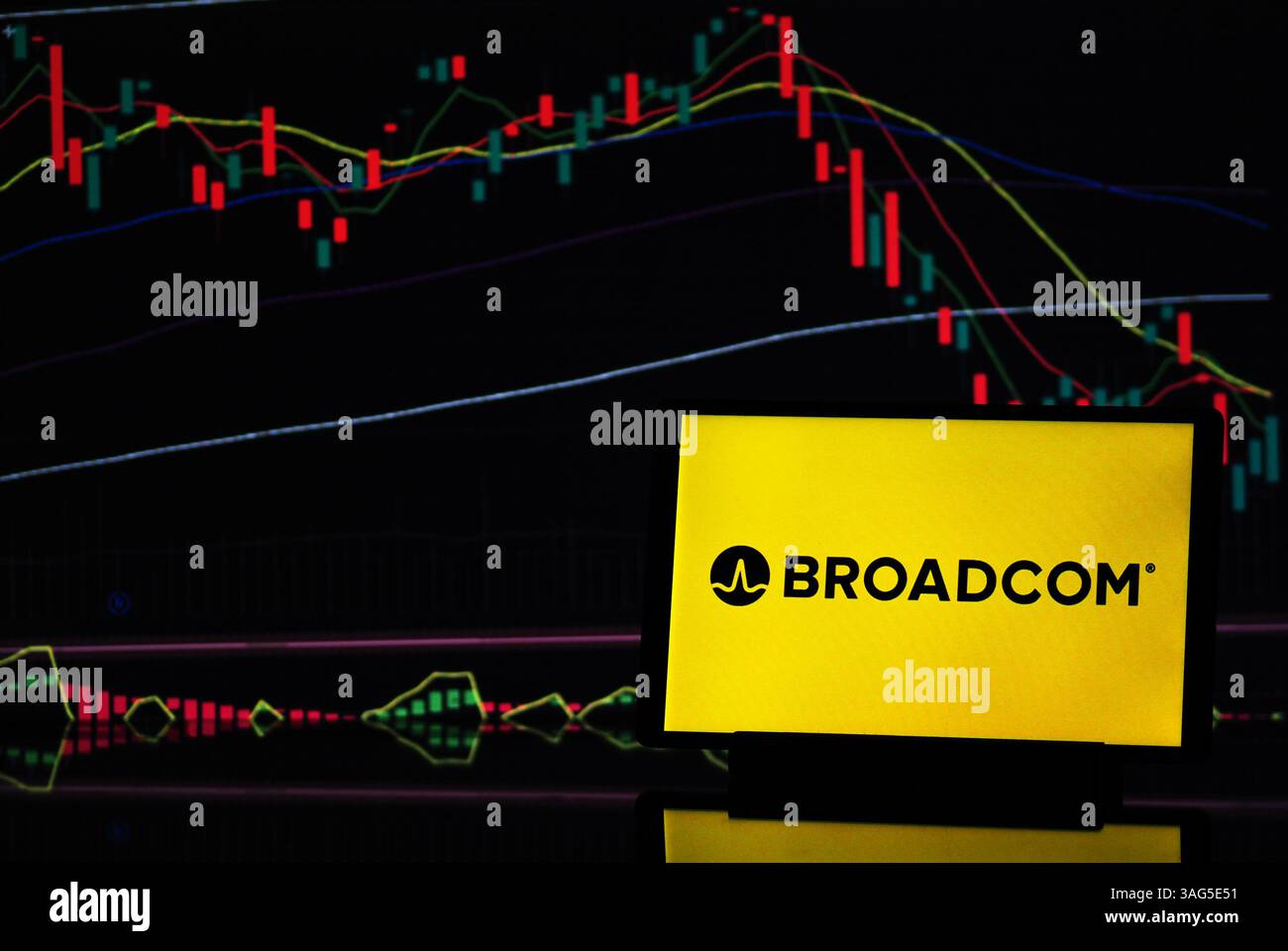 In this photo illustration, a Broadcom logo seen displayed on a monitor. (Photo by Igor ...