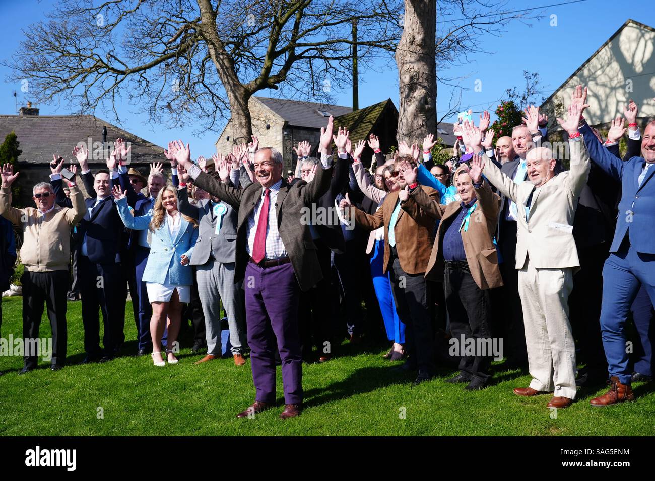 Reform UK leader Nigel Farage and Reform Party candidates, whilst on ...