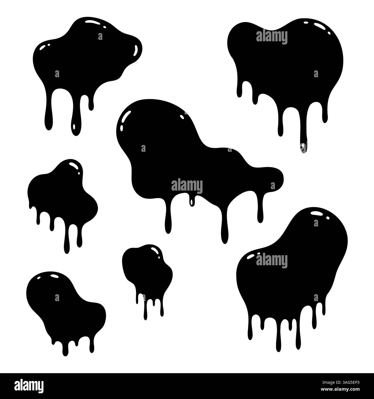 Drip icons set. Black silhouettes of various shapes of dripping and ...