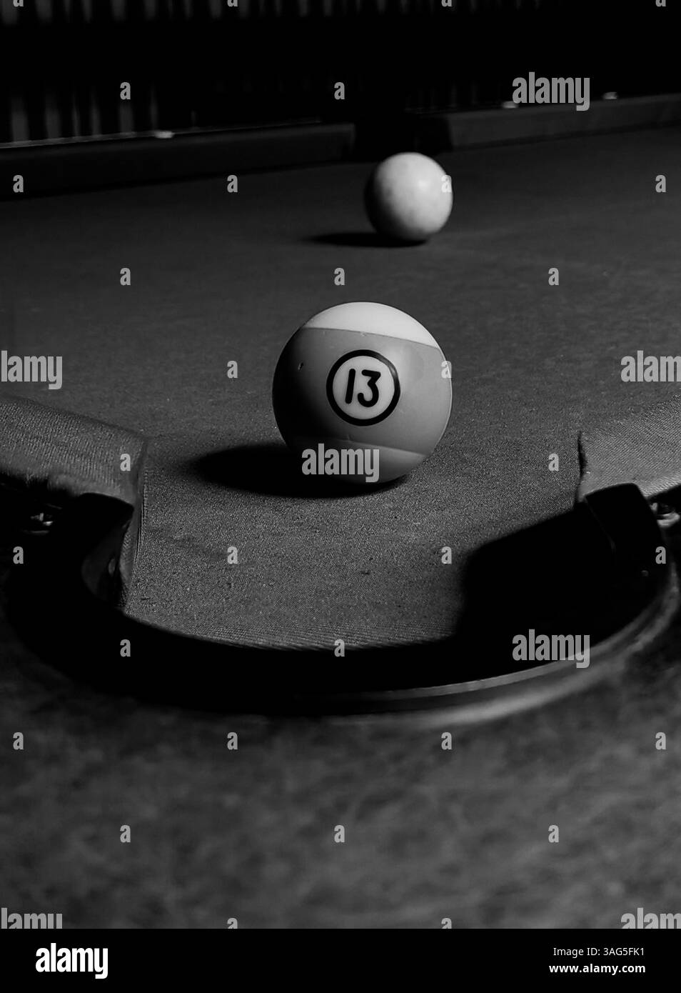 Lucky Shot to 13. Monochrome Pool game. Black and white Stock Photo - Alamy
