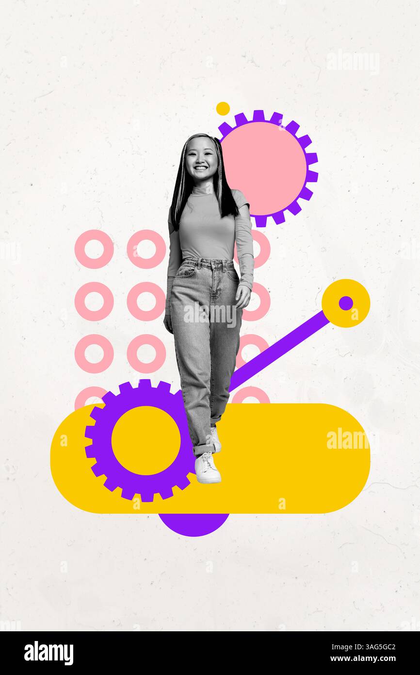 Image trend collage of young person working cog wheels picture on white ...