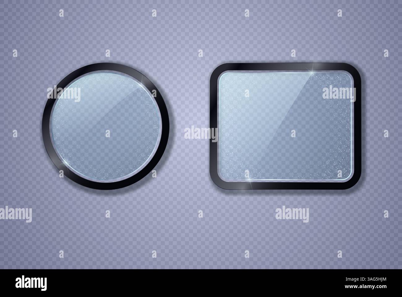 Round and rectangular glass transparent realistic frames with black ...