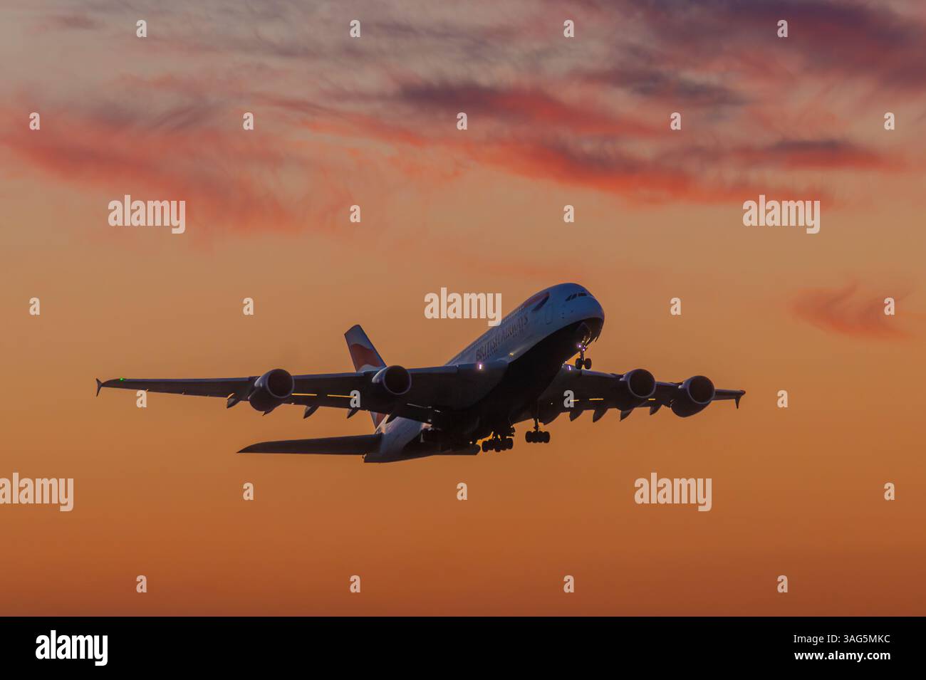 Majestic British Airways Airbus A380 taking off from London Heathrow at ...