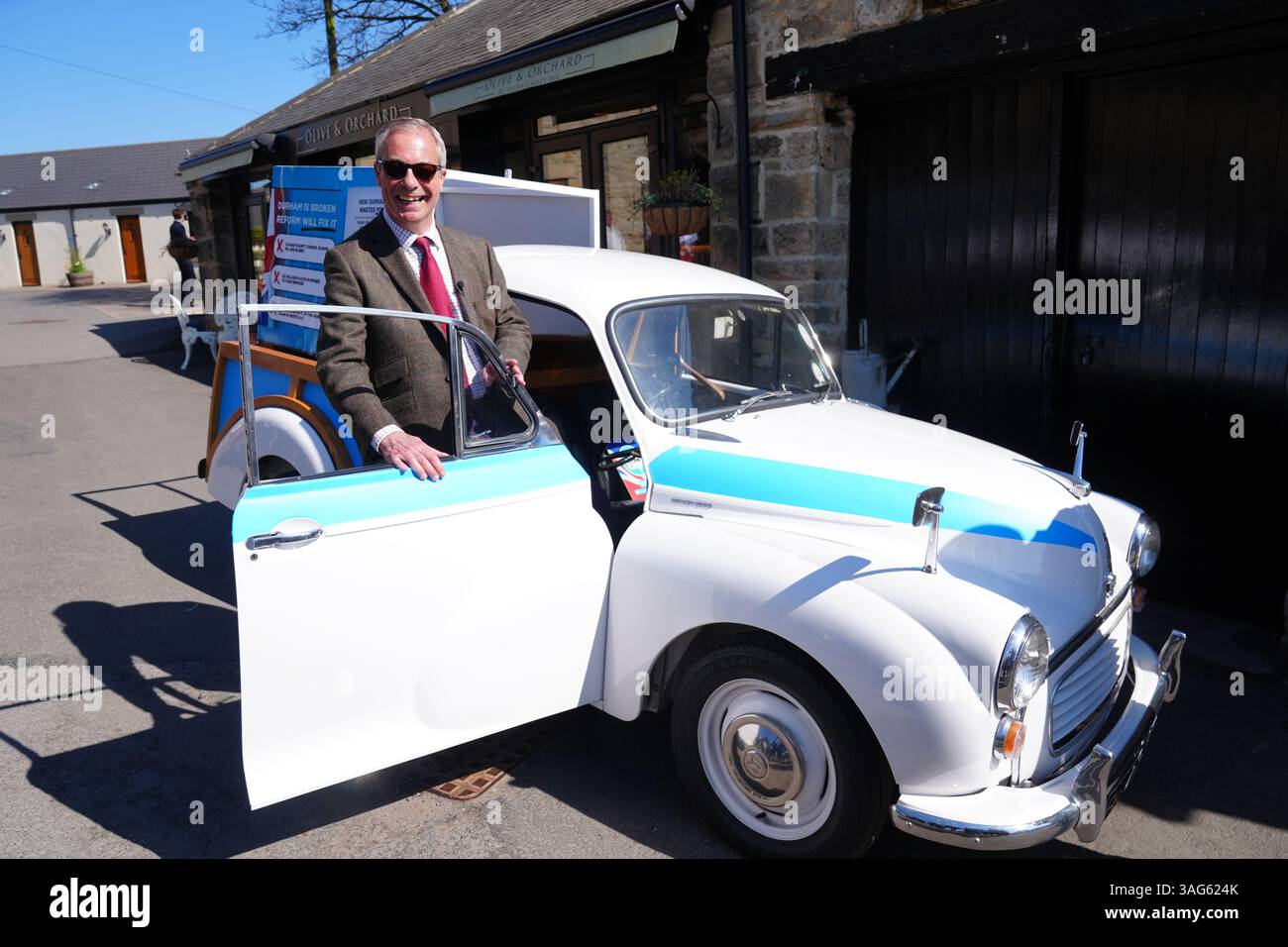 Reform UK leader Nigel Farage in a vehicle, whilst on the local ...