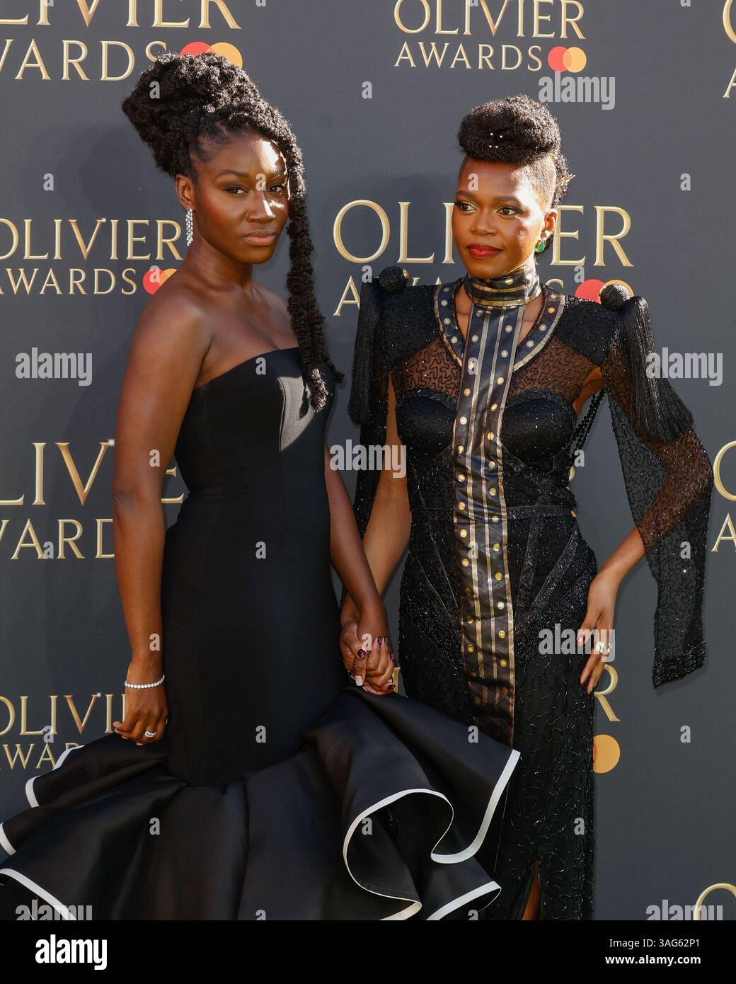 Benedict Lombe and Heather Agyepong attend the Olivier Awards 2025 at ...