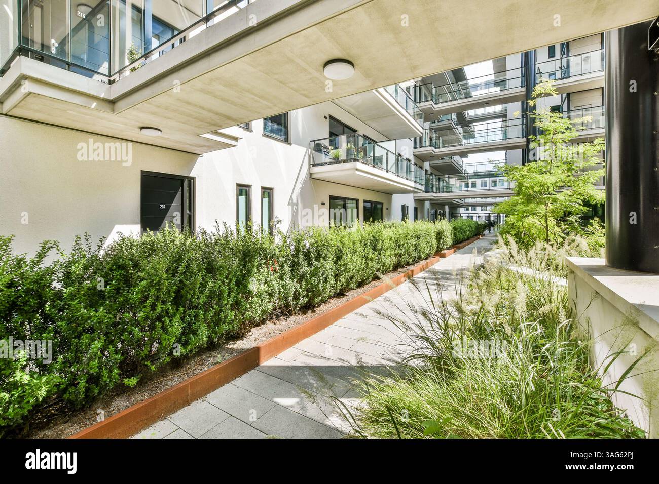 An inviting view of a contemporary apartment building, featuring ...