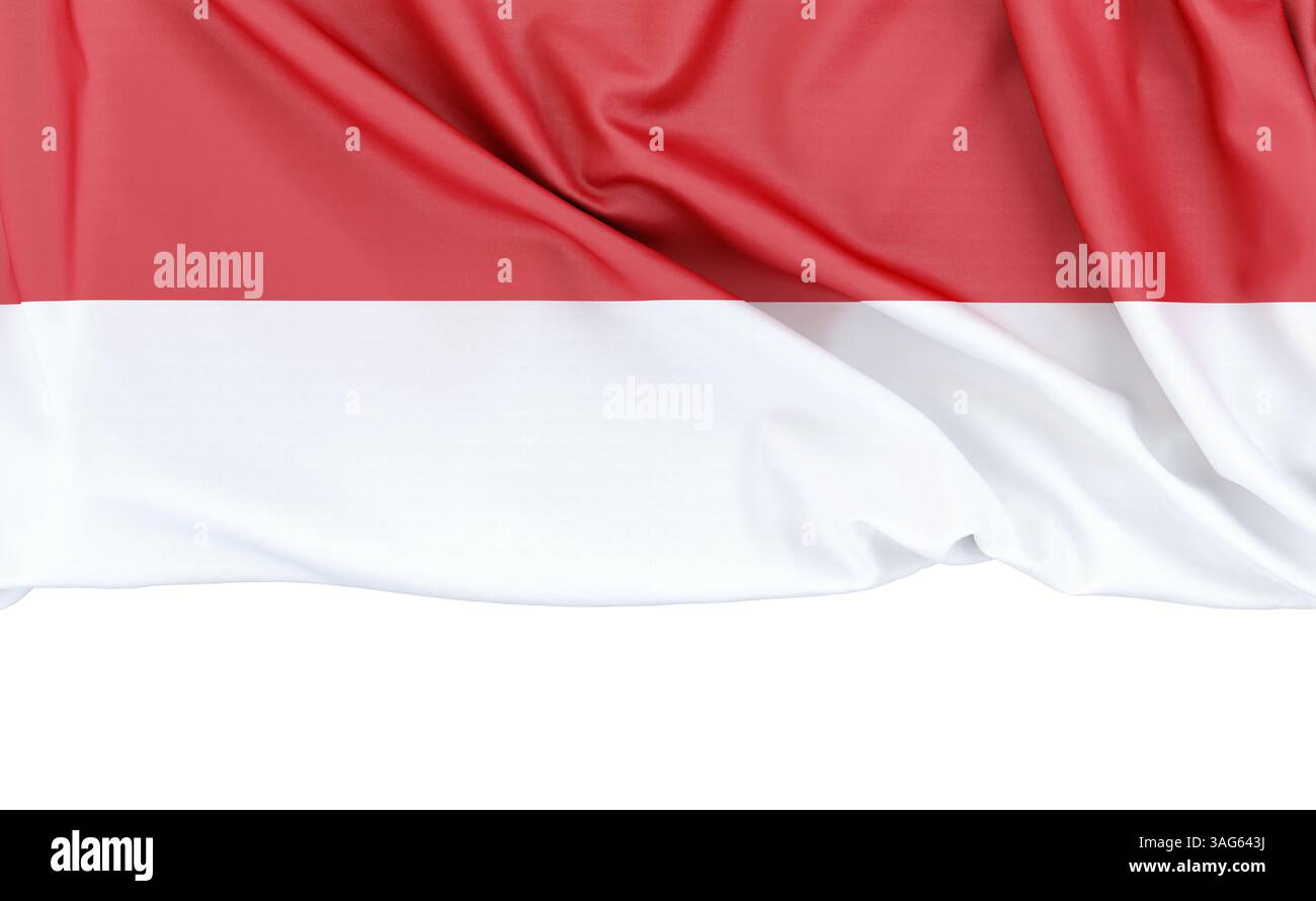 Waving flag of Indonesia isolated on plain white background with copy space below, perfect for ...