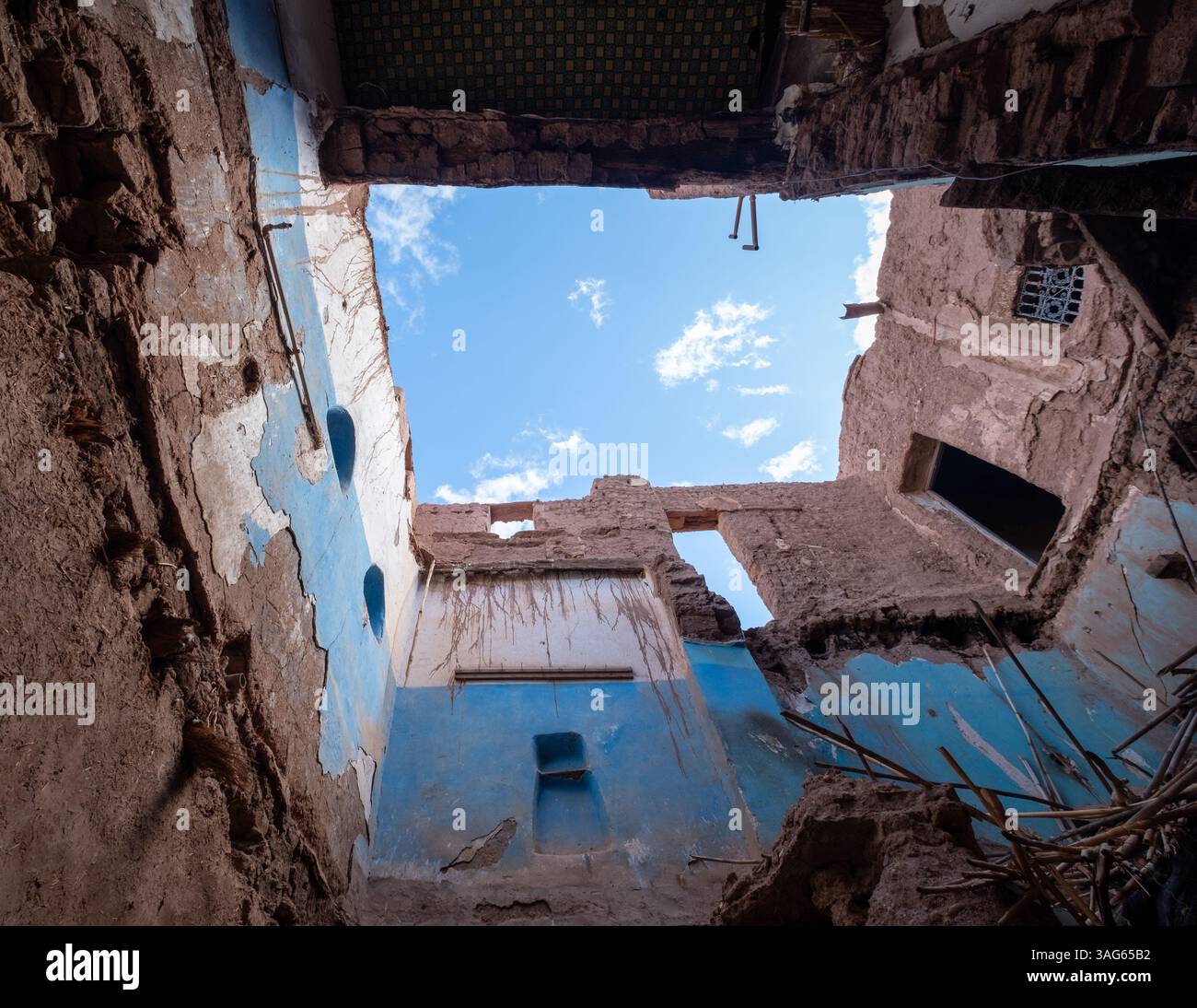 Ruined earthquake damaged clay buildings in the garrison town of ...