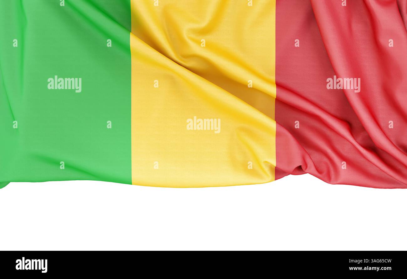 Waving flag of Mali isolated on plain white background with copy space below, perfect for ...