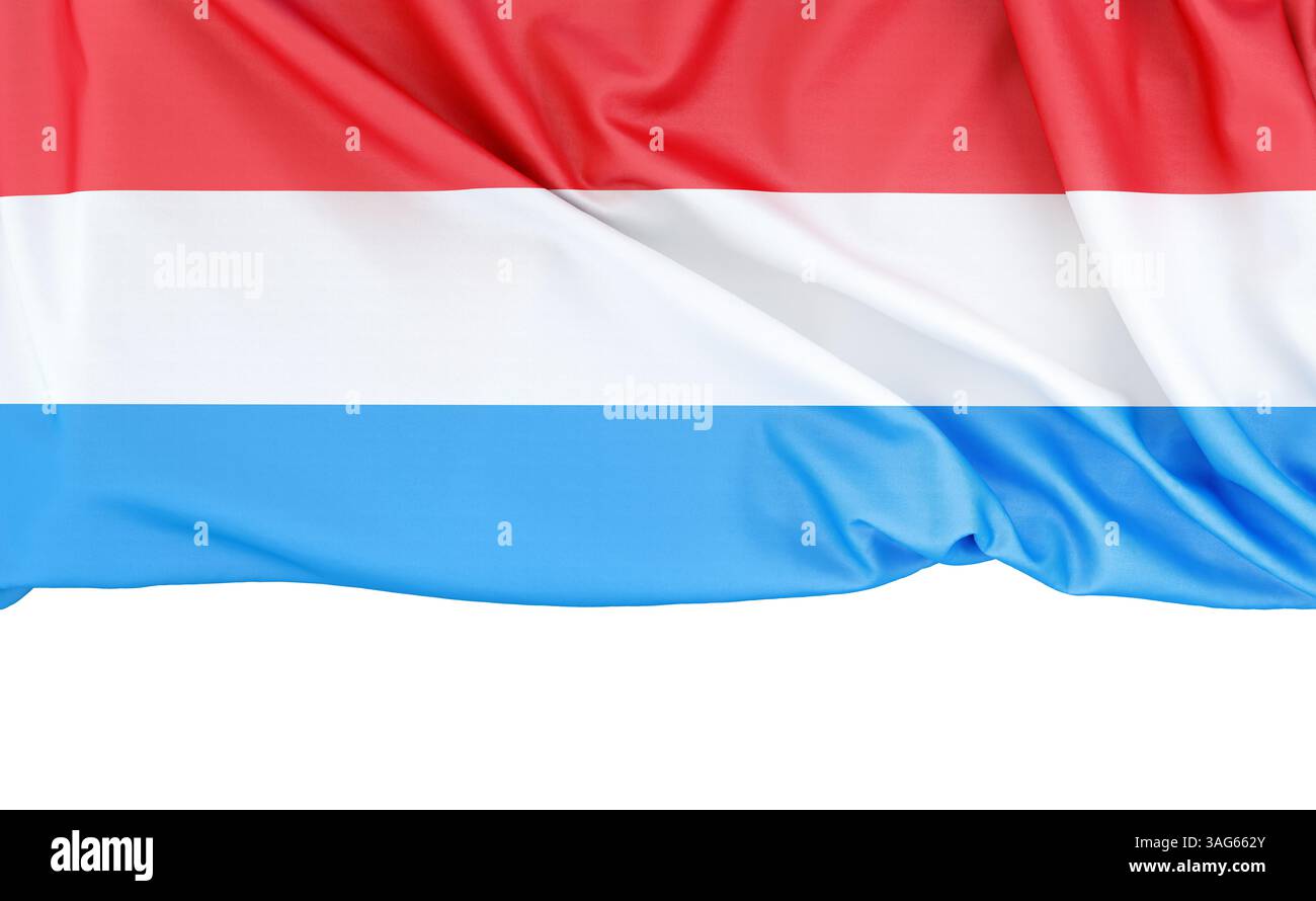 Waving flag of Luxembourg isolated on plain white background with copy space below, perfect for ...