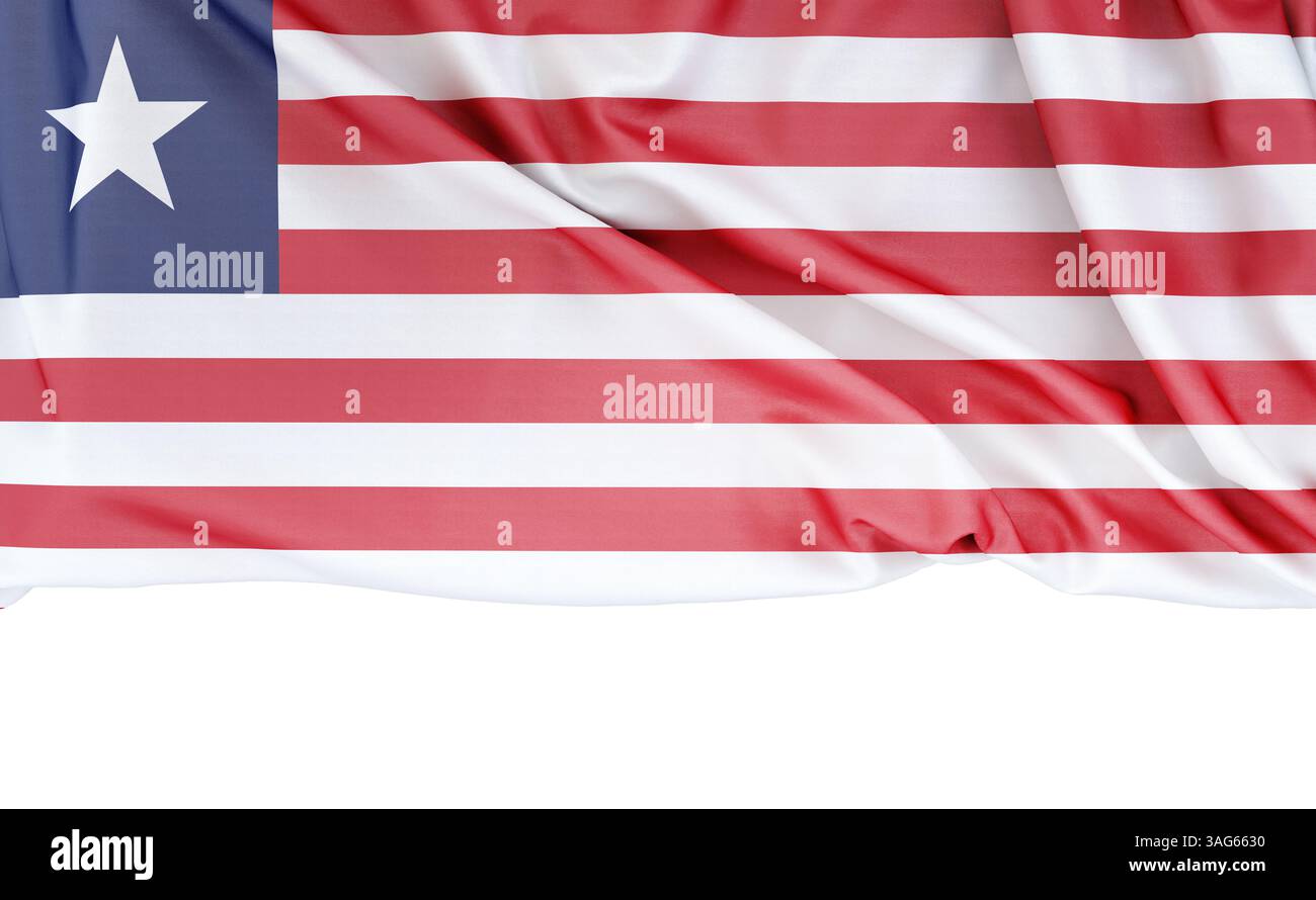 Waving flag of Liberia isolated on plain white background with copy space below, perfect for ...