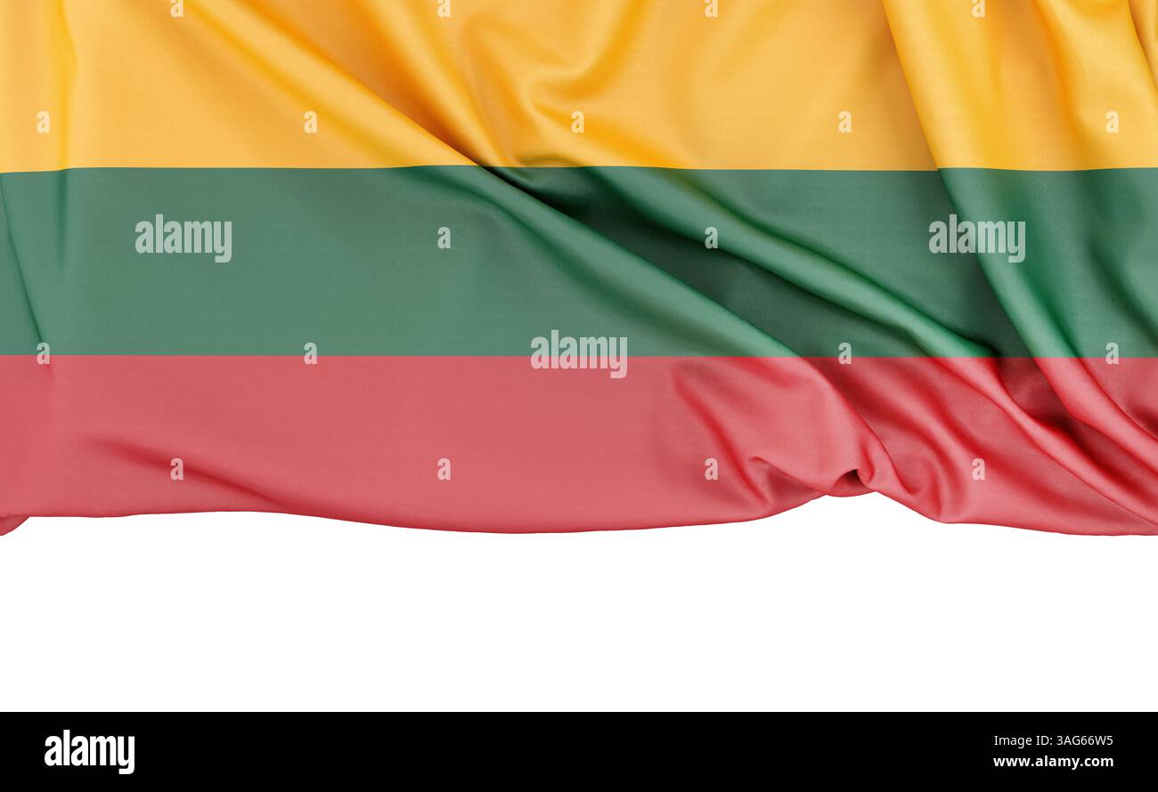 Waving flag of Lithuania isolated on plain white background with copy space below, perfect for ...