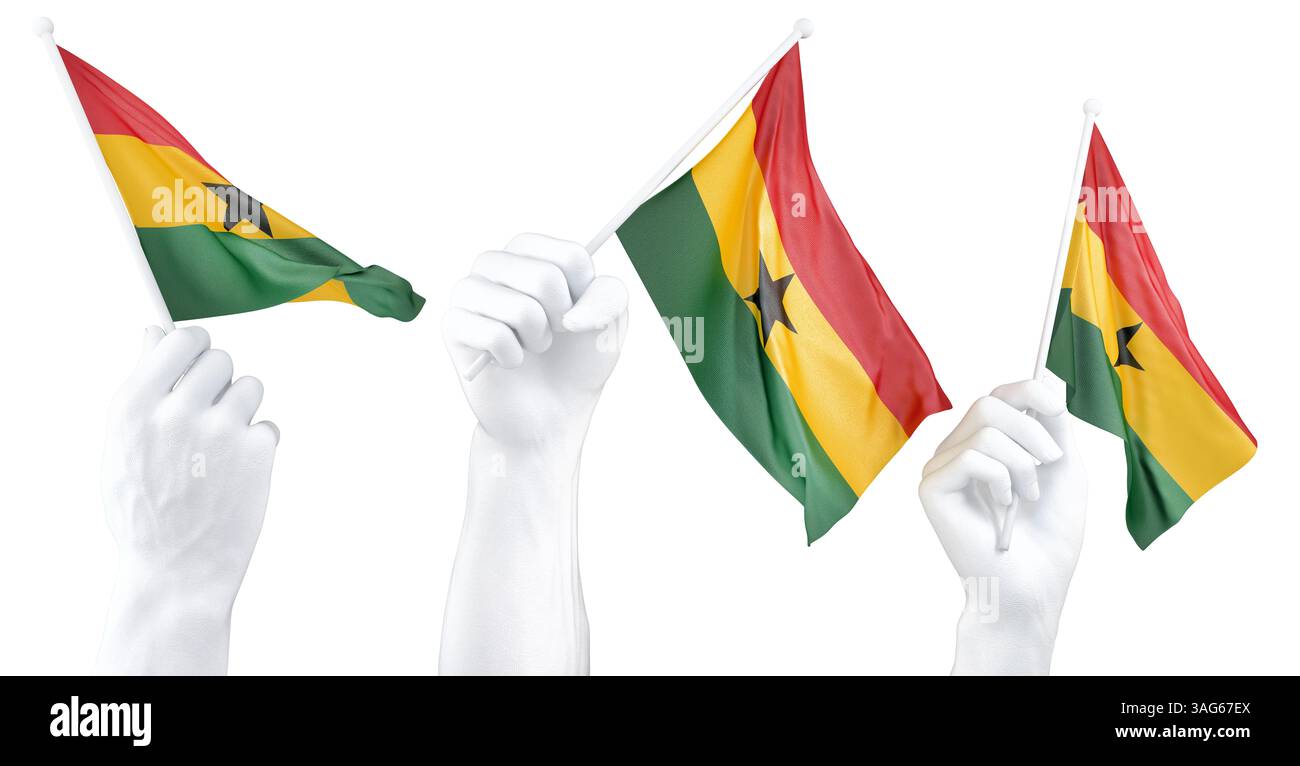 Hand holding flag of Ghana. Isolated 3d Rendering Stock Photo - Alamy