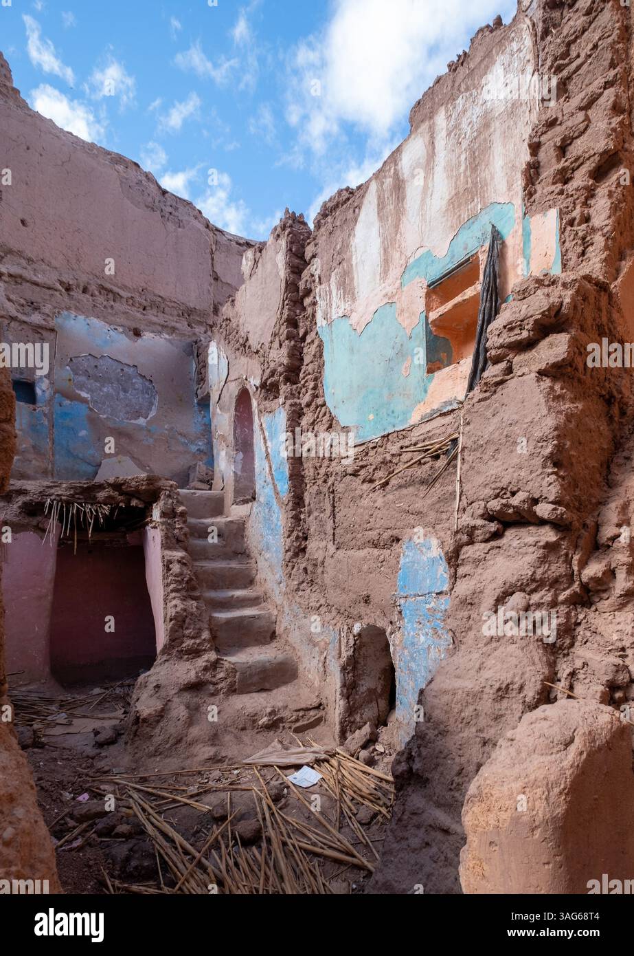 Ruined earthquake damaged clay buildings in the garrison town of ...