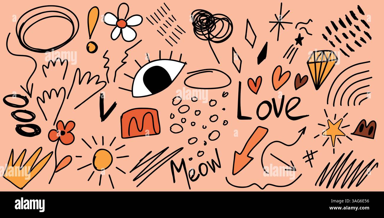 Playful Abstract Doodles Featuring Symbols, Shapes, and Creative ...