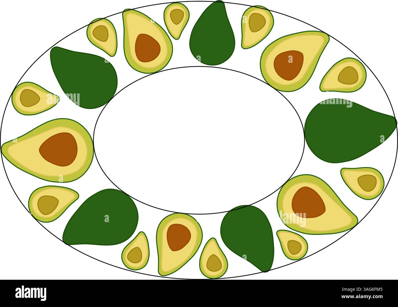 Avocado Vector oval frame. Flat template for banners, print for fabric ...