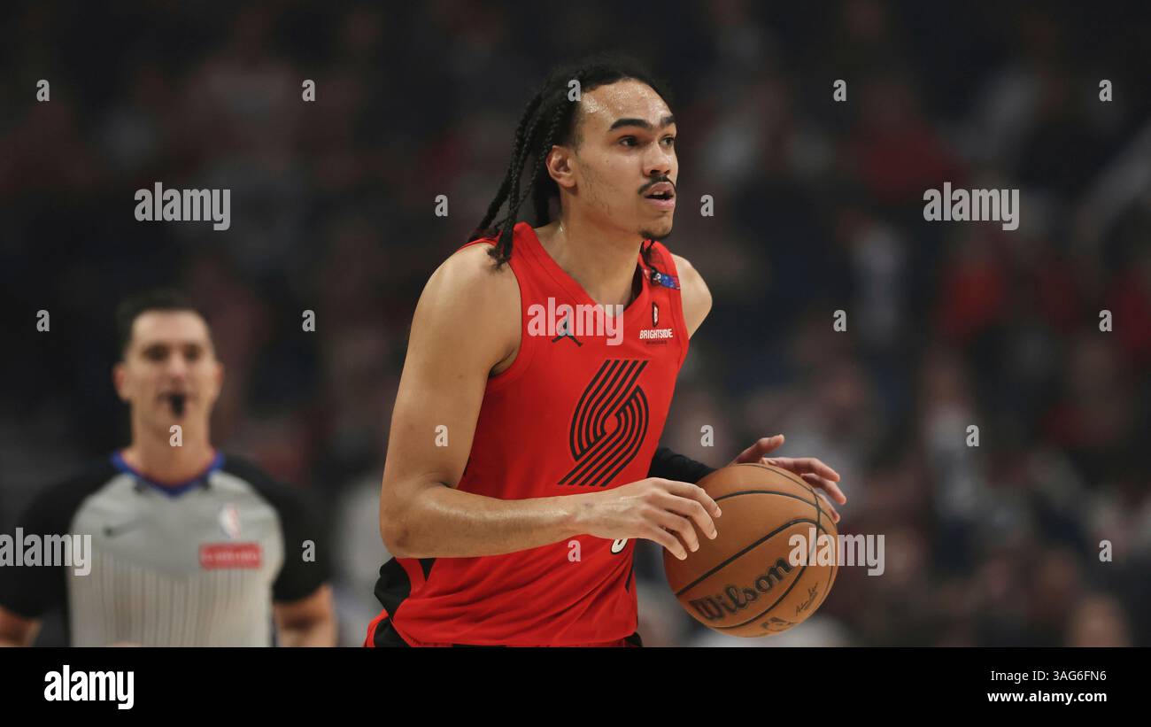 Portland Trail Blazers guard Dalano Banton (5) brings the ball up court ...